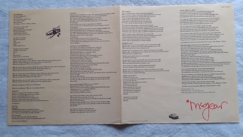 MIKE McGEAR (PAUL McCARTNEY) "McGEAR" VINYL LP RECORDS (WITH LYRIC ...