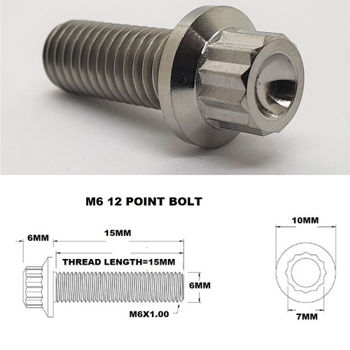 1X 12PT TITANIUM BOLT 12 POINT M6 X 15MM M6X15MM LONG GRADE 5 6AL-4V 12 ...