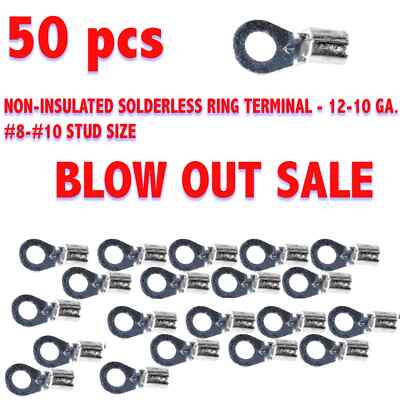 50PCS NON-INSULATED SOLDERLESS RING TERMINAL - 12-10 GA., #8-#10 STUD ...
