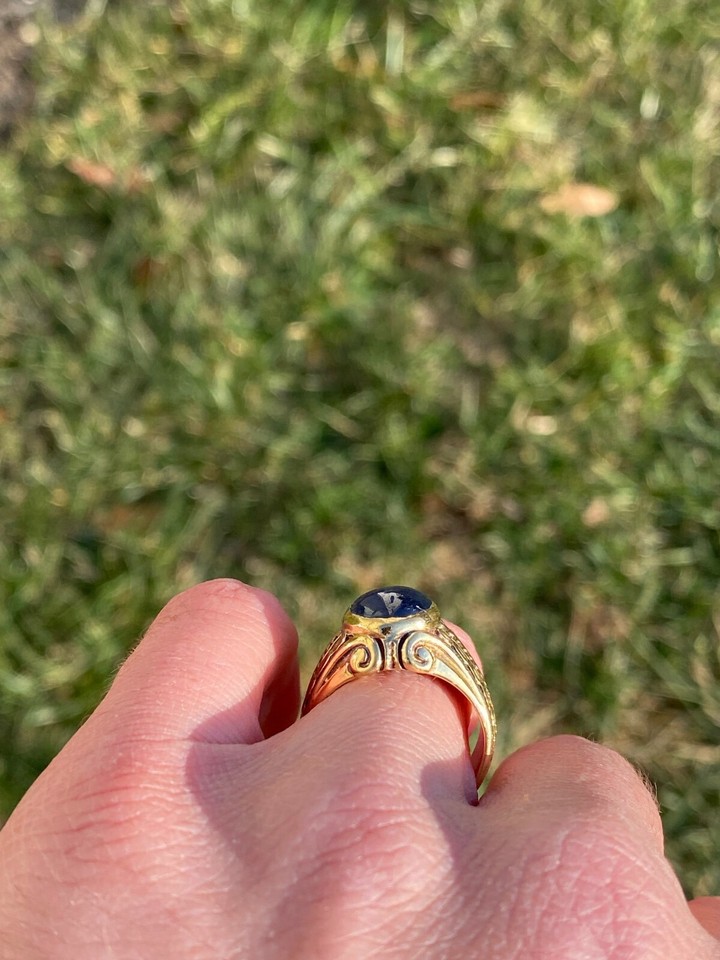 Men's Signed 18K Yellow Gold Cocktail Ring set with Star Sapphire | eBay