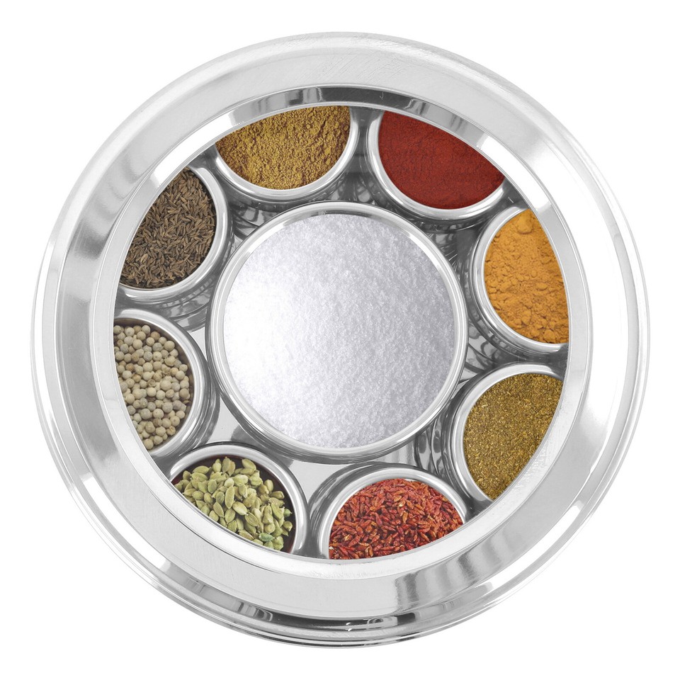 Authentic Indian Spice Tin Box Masala Dabba Stainless Steel 9PC Spices ...