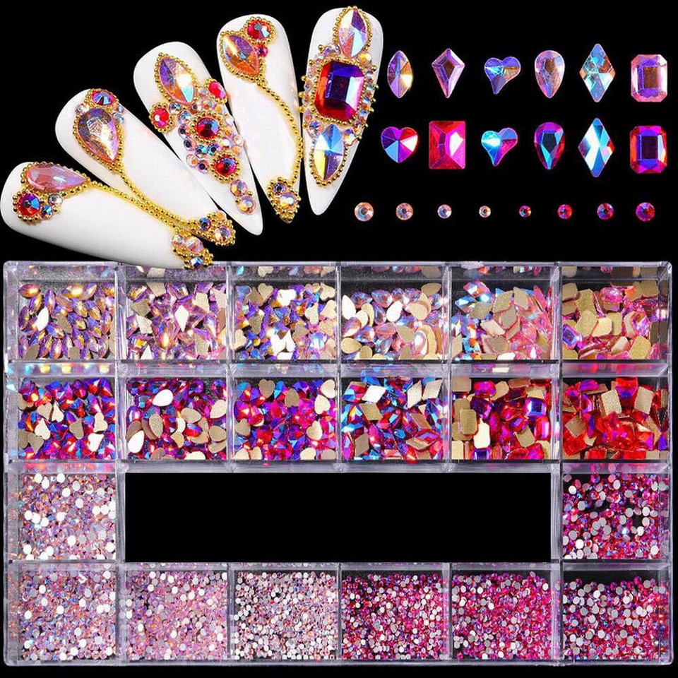 3000PCS 3D Mix Crystals Nail Set Flat Rhinestones Gem Bling Diamante ...