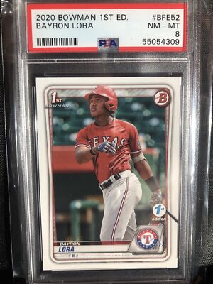 2020 Bowman 1st Edition Bayron Lora 1st Prospect #BFE-52 PSA 8 Rangers ...