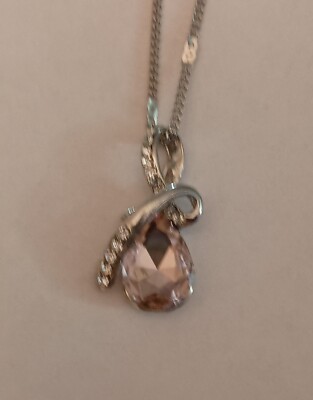 Teardrop Pink Stone Necklace with rhinestones /Gold Chain Valentine ...