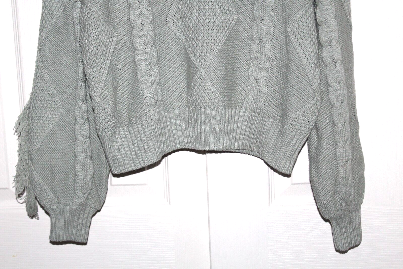 New Kikit Mint Green Fringed Cable Knit Pullover Sweater Women's Size ...