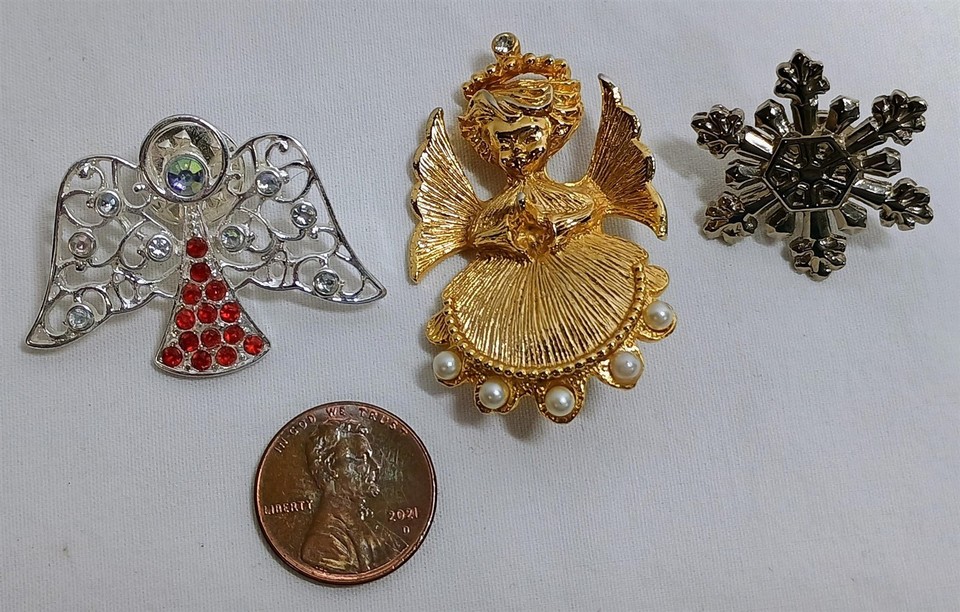 Vintage Pin Brooch Lot Christmas Tree Snow Flake Angels Santa Claus | eBay