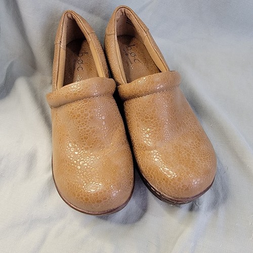 BOC Born Concept Peggy Clogs Tan Embossed Wedge Heel Slip On Comfort ...