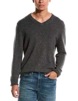Qi Sweater Men M Brown 100% Cashmere V-Neck Pullover Long Sleeve Casual ...