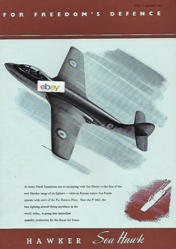 HAWKER SIDDELEY GROUP 2 PAGE LITHOGRAPH SEA HAWK & METEOR 1951 RAF AD ...