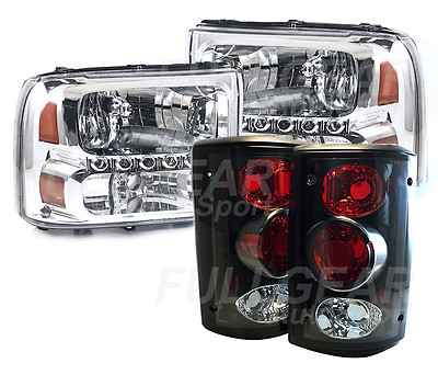 CHROME CLEAR LENS LED HEADLIGHT & BLACK TAIL LIGHT FOR FORD EXCURSION ...