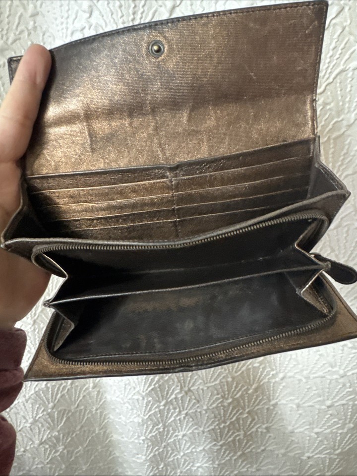 Unique Copper Metallic Bottega Veneta Leather Long Wallet Snap Zip ...