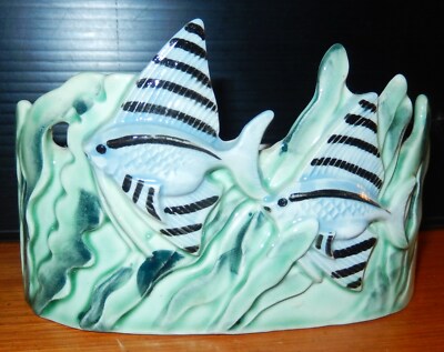 VTG SMALL DOUBLE ANGELFISH FISH REEDS WALL POCKET WINDOWSILL PLANTER ...