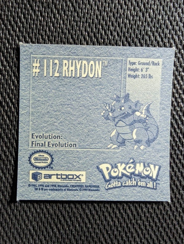 Rhydon #112 Pokemon 1999 Artbox Sticker NM | eBay