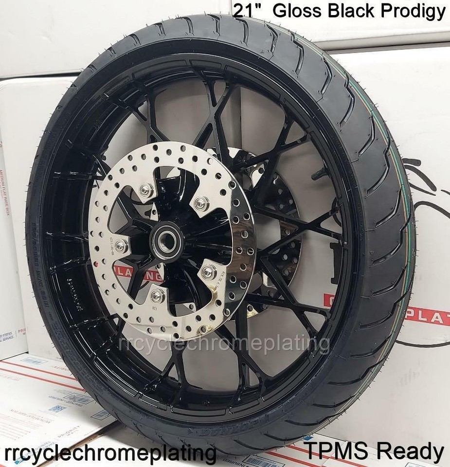 Harley 21" Black Prodigy Front Wheel Dunlop Tire Rotor 08-23 Road Glide ...