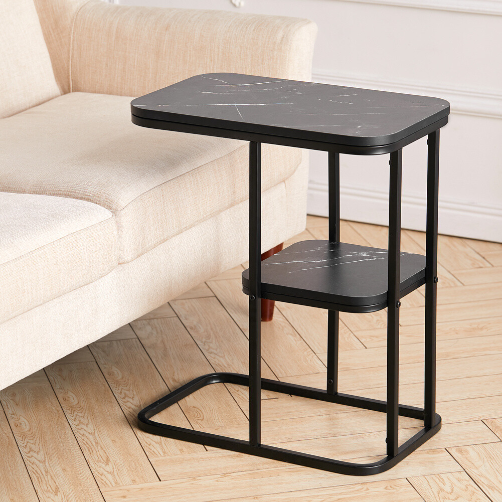 C Shaped Table Laptop Holder 2 Tiers Sofa Side End Accent C Table ...