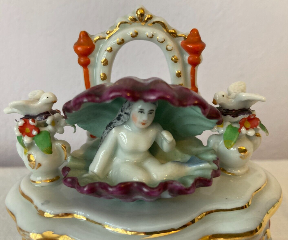 Victorian 1880s Conta & Boehme Porcelain Fairing Trinket Box Mermaid ...