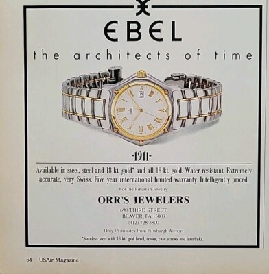 1991 Ebel Architects of time mens steel gold watch vintage ad | eBay
