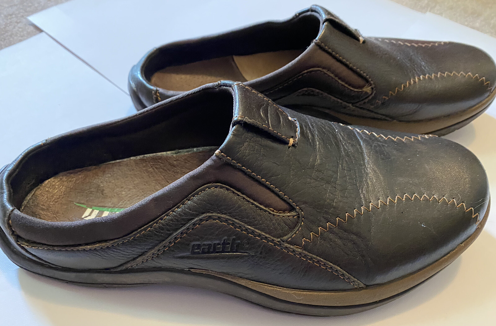 Earth Womens Mission Mules Shoes Brown Leather Slip On Flat Heel Size 6 ...