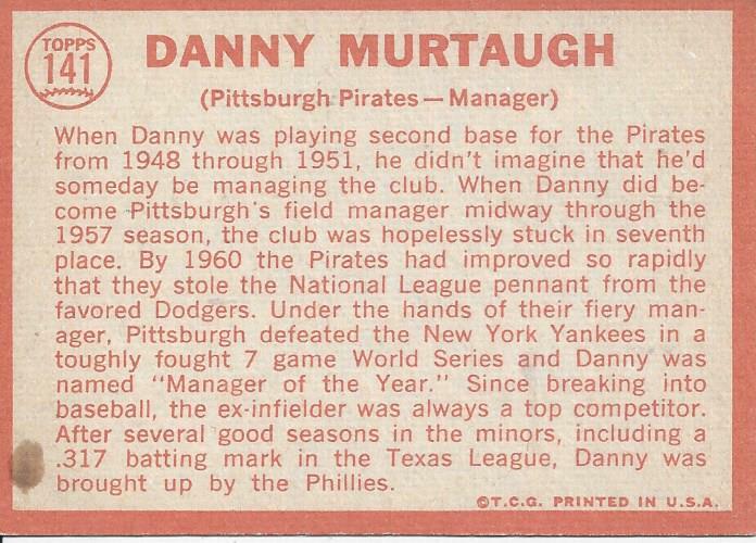 1964 Topps Danny Murtaugh 141 Pirates VG | eBay