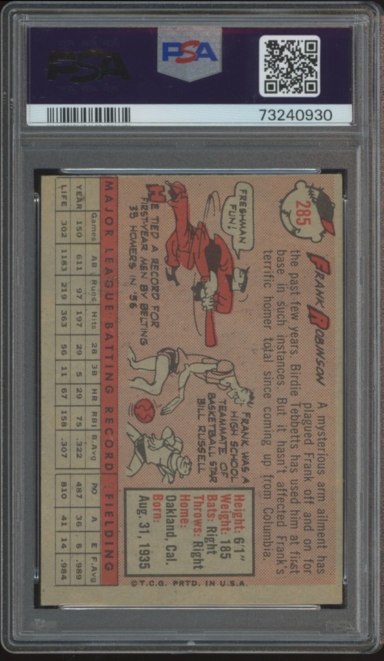1958 TOPPS FRANK ROBINSON 285 VG-EX PSA 4 BASEBALL CINCINNATI REDS | eBay