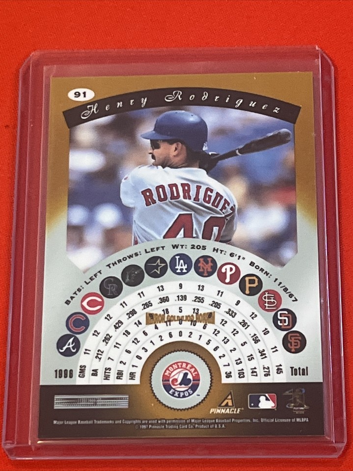 1997 PINNACLE CERTIFIED MIRROR GOLD PARALLEL #91 HENRY RODRIGUEZ EXPOS ...