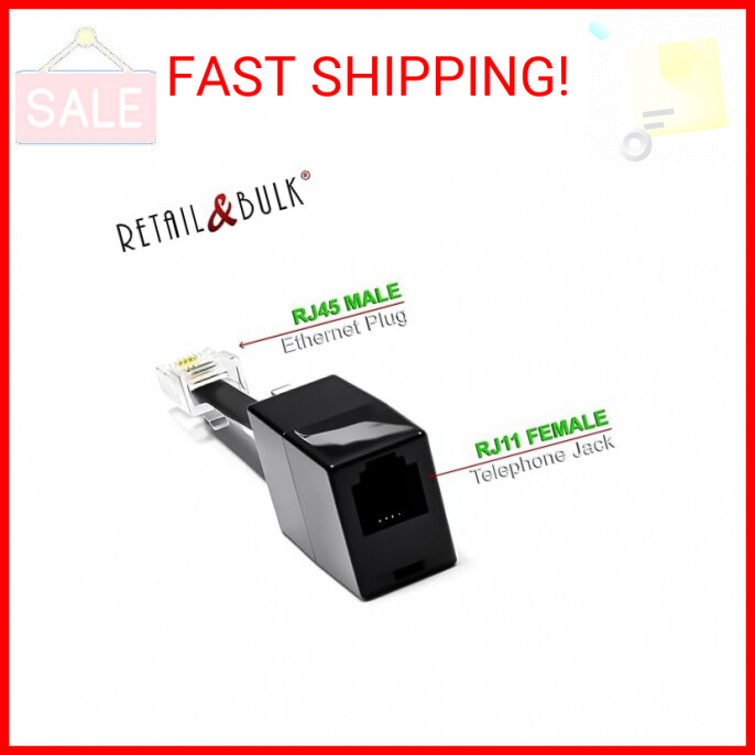 (1 Pack) Phone Line to Ethernet Cable Adapter RJ11 Female to RJ45 Male ...
