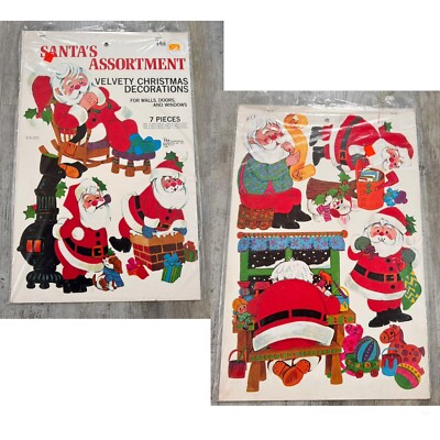 Vintage Peck Christmas Die Cut Decorations Santa Flocked Velvety 7 Pc ...