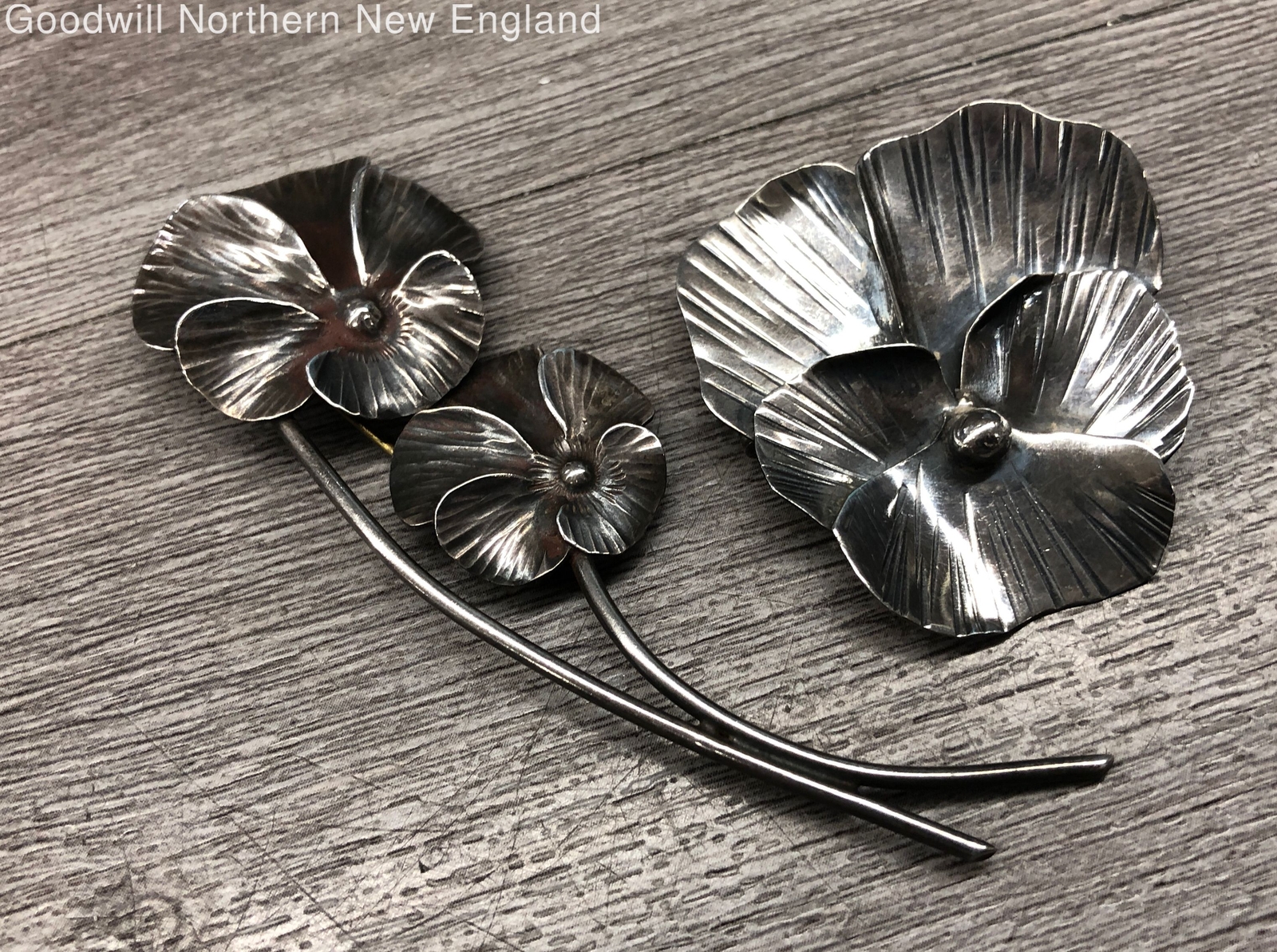 925 Sterling Silver Handmade Flower Pin Brooches 3 1/2" And 1 5/8" 15 ...