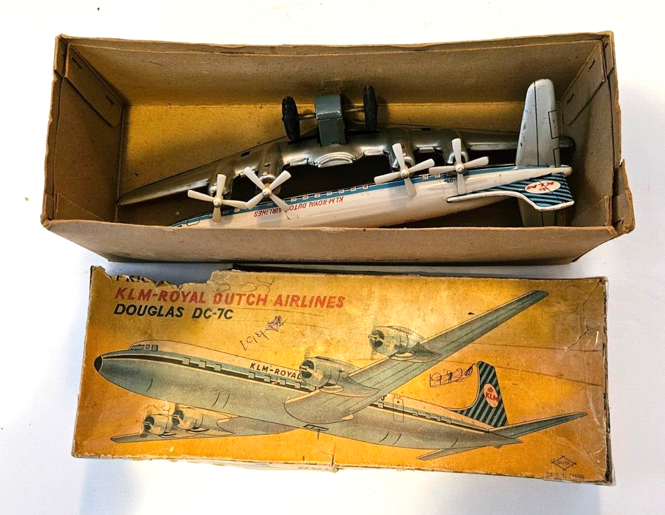 Japan Tin Lithographed Friction KLM Dutch Airlines Douglas DC-7C with ...