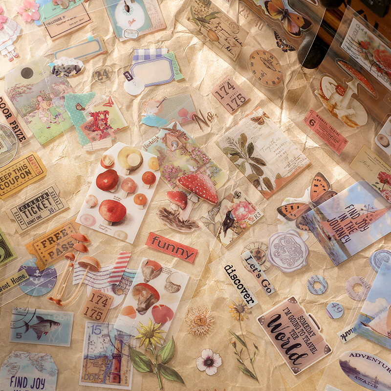 retro scrapbooking colour theme transparent sticker set journaling ...