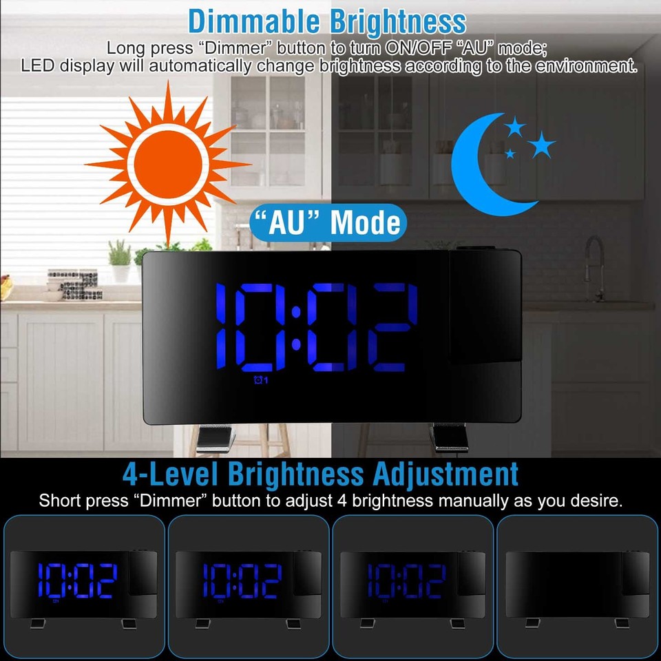 LED Digital Projector Rotatable Projection Snooze Dual Alarm Clock FM ...