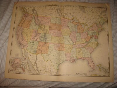 HUGE SUPERB ANTIQUE 1893 UNITED STATES MAP TERRITORY CALIFORNIA FLORIDA ...