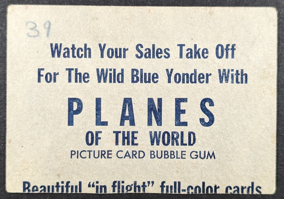 Vintage 1957 Topps Planes Advertising Promo Back Card (Minor Creasing ...