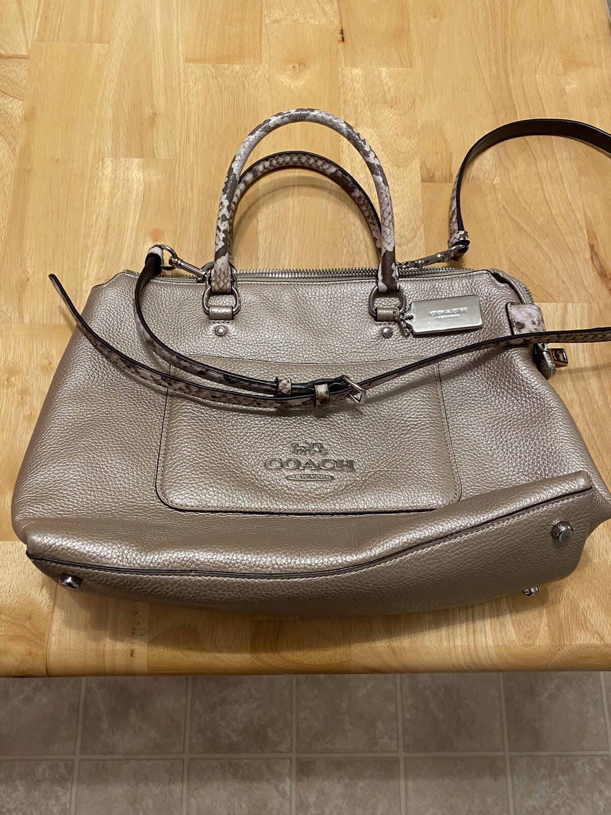 Coach Emma Snake Embossed Satchel Handbag F38054 - Gem