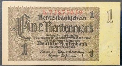 1937 GERMANY PAPER MONEY - ONE RENTENMARK UNCIRCULATED BANKNOTE! | eBay