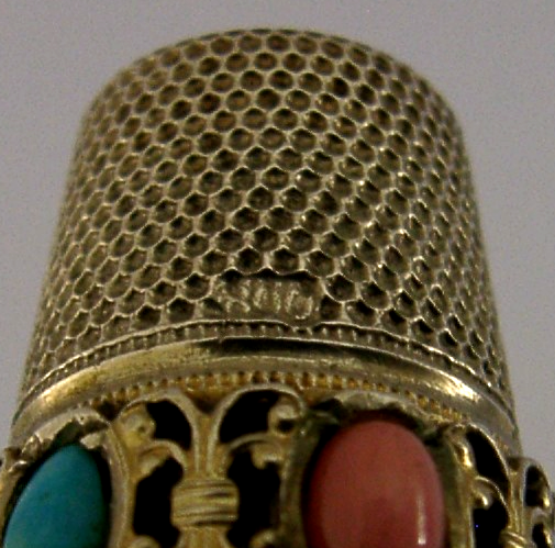 PRETTY SOLID SILVER HARDSTONE SET THIMBLE c1920 SEWING NEEDLEWORK | eBay