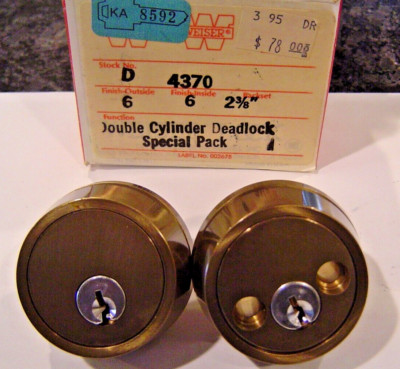 Weiser Lock D4370 #6 Double Cylinder Deadbolt ANTIQUE BRASS 2-3/8 ...