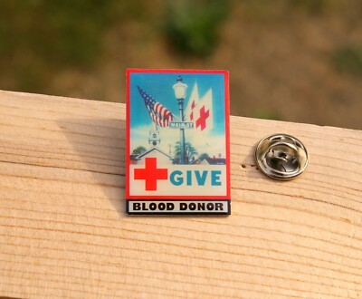 American Red Cross Give Blood Donor 1 1/4" Metal & Enamel Lapel Pin ...