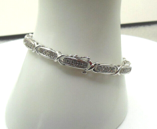 Stamped JS 925 Sterling Silver & Diamond Tennis Bracelet 7 1/4" | eBay