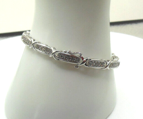 Stamped JS 925 Sterling Silver & Diamond Tennis Bracelet 7 1/4" | eBay
