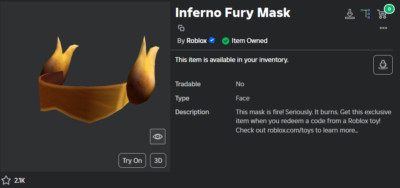 Roblox: Inferno Fury Mask Digital Toy Code [Sent In Messages] 🕶️ | eBay