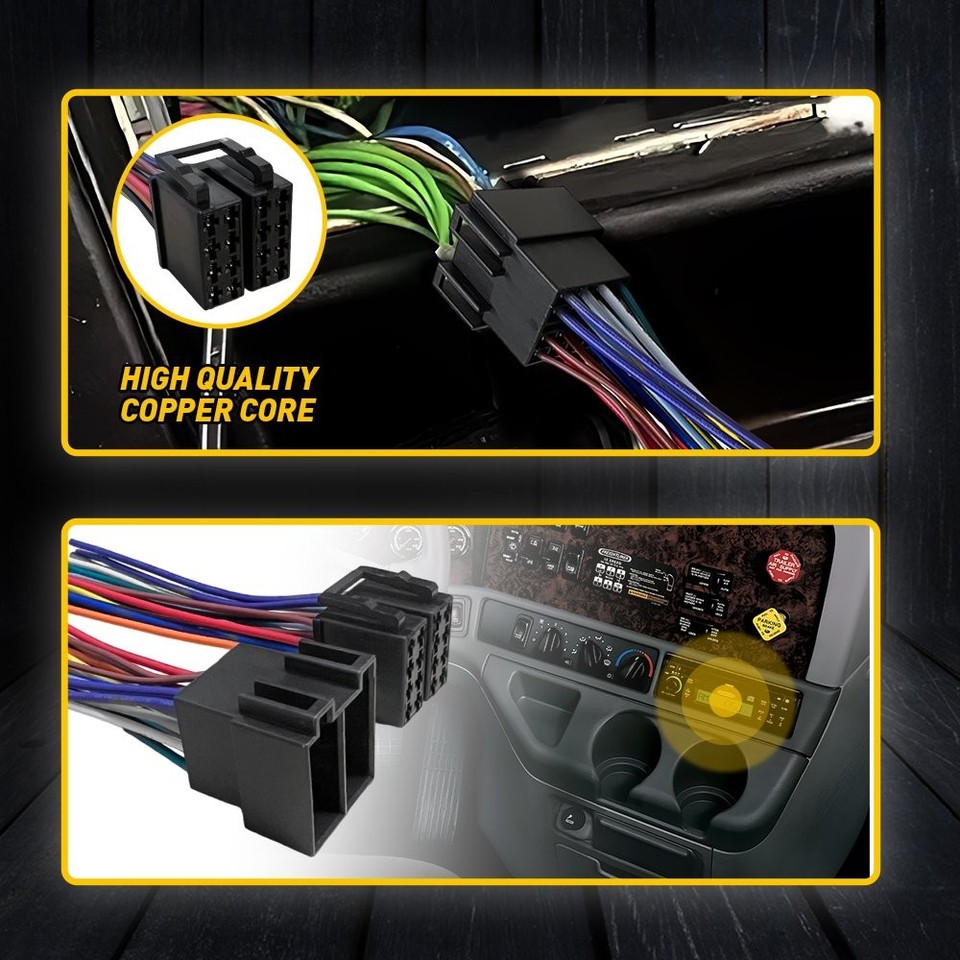 for Peterbilt Freightliner Semi Truck 2X 16 Pin Radio ISO Wire Harness ...