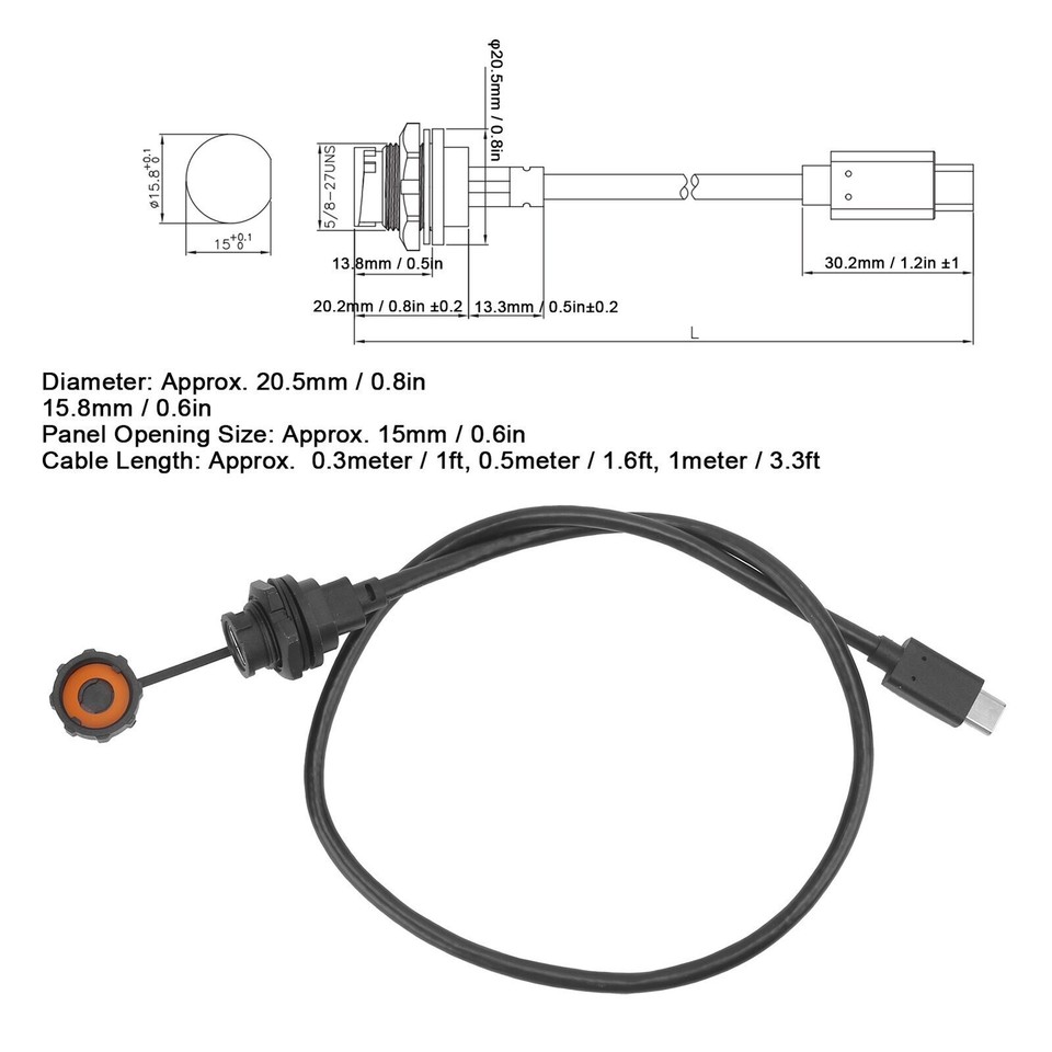 Waterproof USB Connector IP68 TYPEC Female Male with Cable Socket | eBay