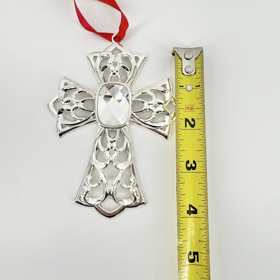 Lenox Silver Plated Cross Ornament Bejeweled Gem Christmas Decor w/ Box ...