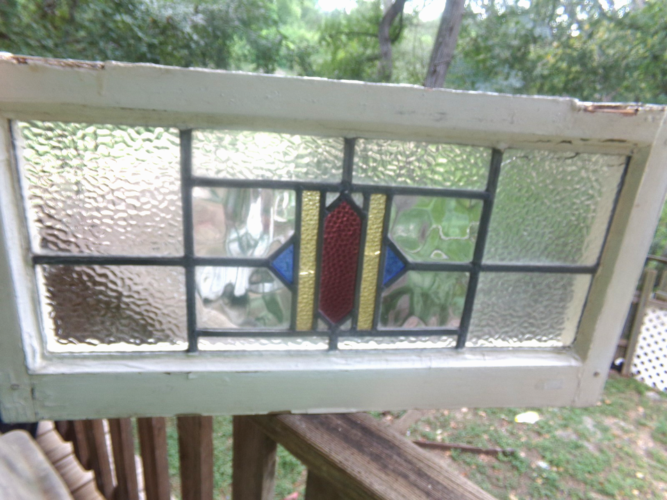 OLD ENGLISH LEADED STAINED GLASS COLORFUL TRANSOM WINDOW 26 3/4 " W X ...