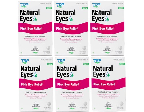 6 Pack Natural Eyes Pink Eye Relief Tablets, Relieves Burning, Redness ...
