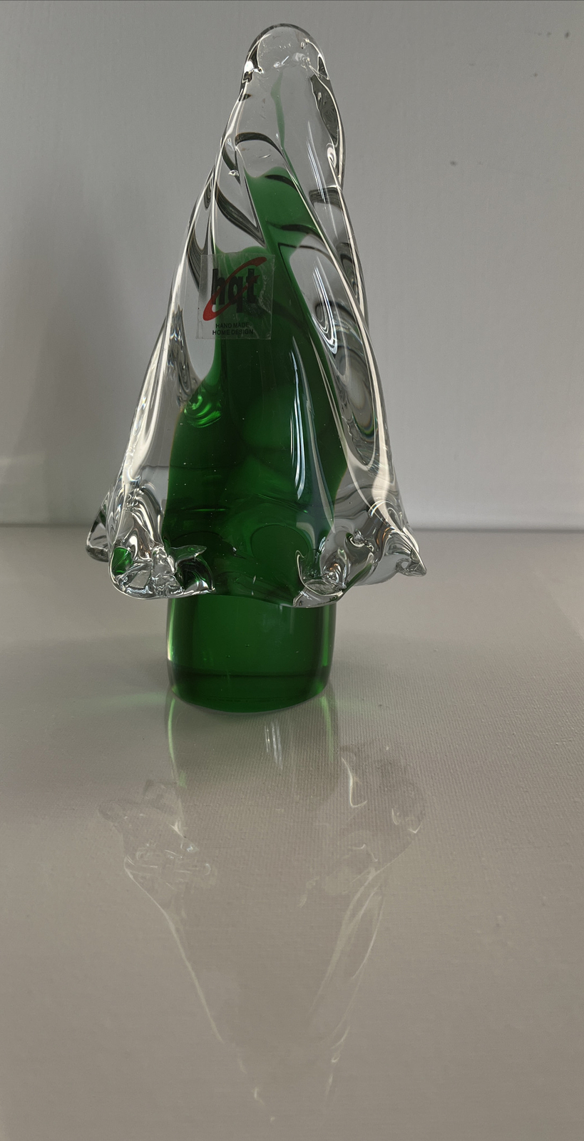 HQT Glass Christmas Tree Hand Made Murano Style Cased Green and Clear 8 ...