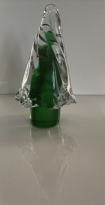 HQT Glass Christmas Tree Hand Made Murano Style Cased Green and Clear 8 ...