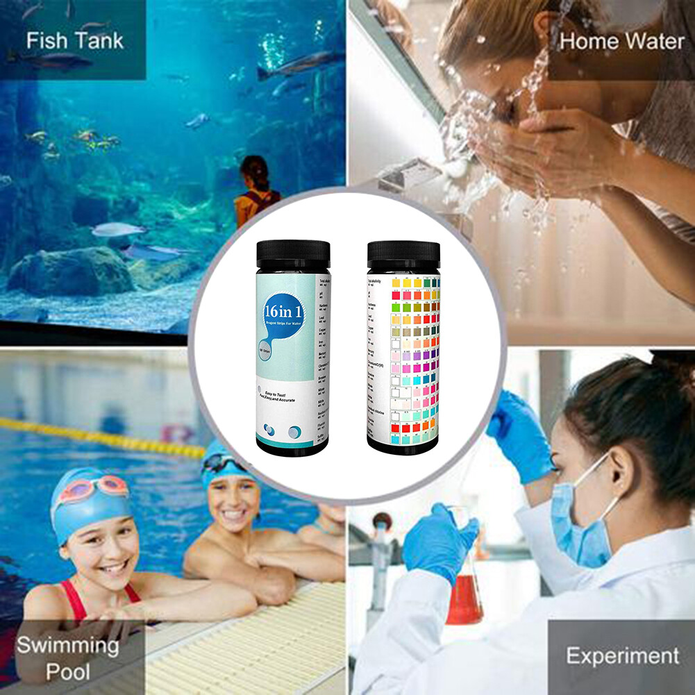 100pcs/Box 16 In 1 Water Test Strips Kit Aquarium Swimming Pool ...