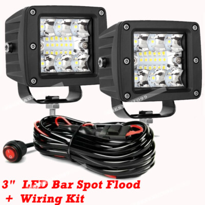 Pair 3" LED Cube Work Light Bar Spot Flood Driving Off Road ATV ...